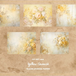 Yellow Journal Paper Junk Journal Paper Yellow Damask Printable Paper ...