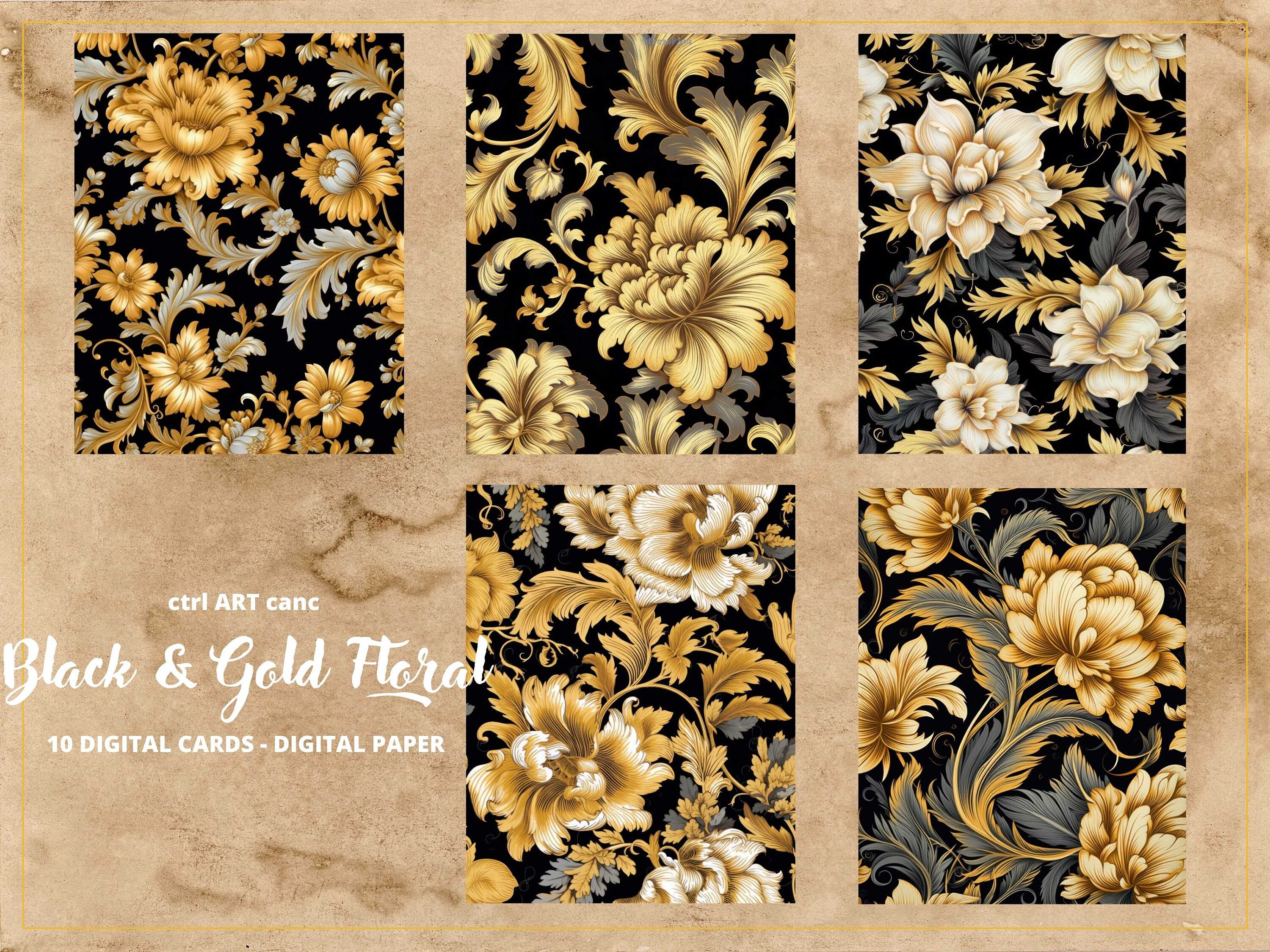 Black & Gold Floral Printable Black and Gold Paper Journal - Etsy