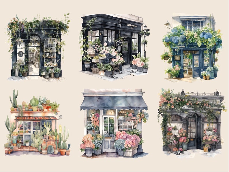 30 Little Flower Shop Clip Art Watercolor Flower Market - Etsy