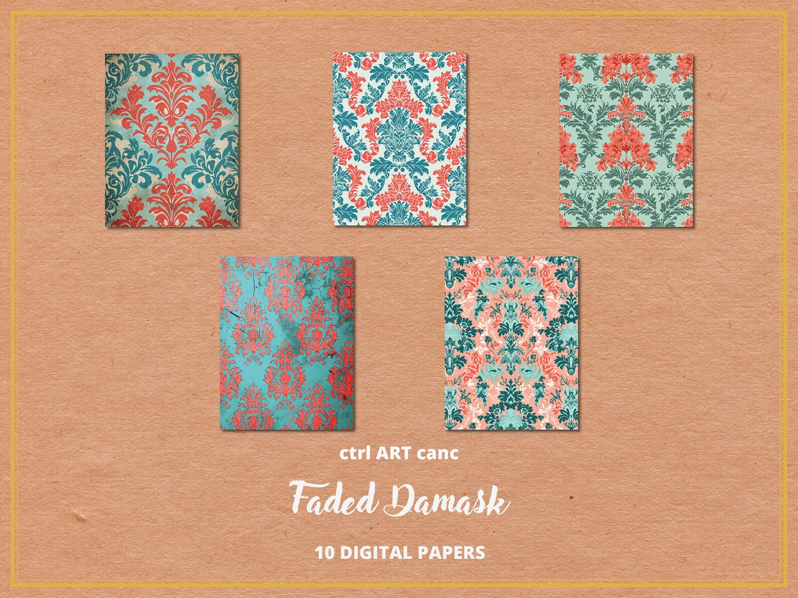 Green Damask Digital Paper Damask Printable Paper Damask Pattern Damask ...