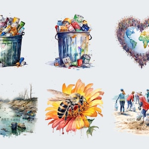 Planet Earth Watercolor Clipart: Sustainability PNG Bundle (digital ...
