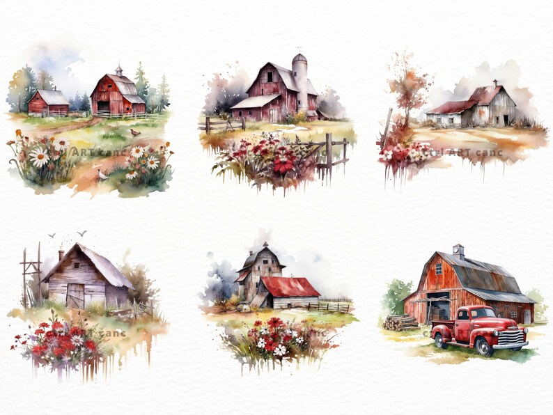 Farmhouse Clipart: American Country Cottage PNG Bundle (digital ...