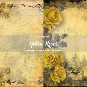 10 Yellow Roses Digital Paper, Old Paper, Yellow Roses, Roses Digital ...