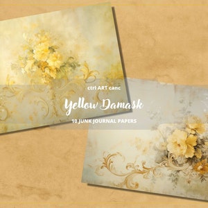 Yellow Journal Paper Junk Journal Paper Yellow Damask Printable Paper ...