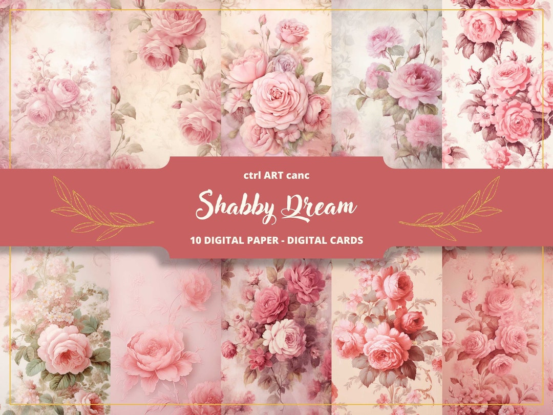 Shabby Roses Digital Paper, Old Roses, Pink Roses, Roses Digital Paper ...