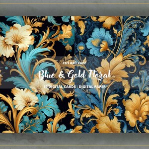 Blue & Gold Floral Printable, Blue and Gold Paper, Journal Kit, Journal ...