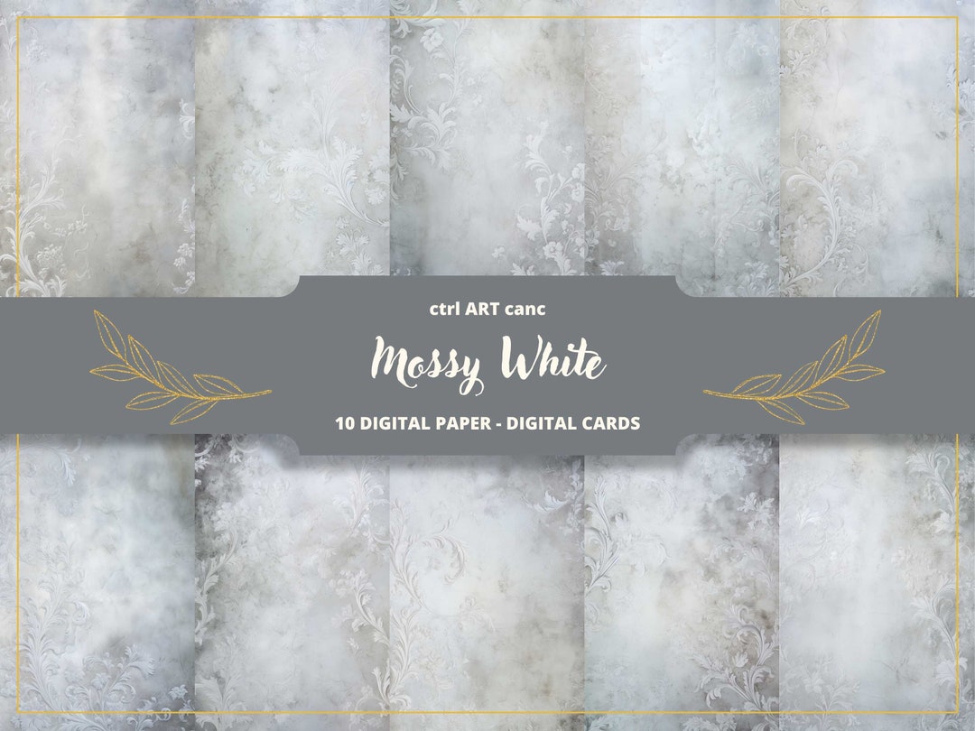 Mossy White Digital Paper, Tattered Wallpaper, Junk Journal Page ...