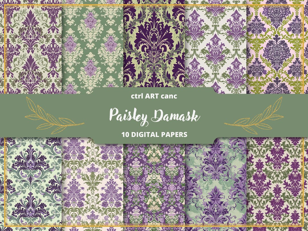 Purple Damask Digital Paper Damask Printable Paper Damask Pattern ...