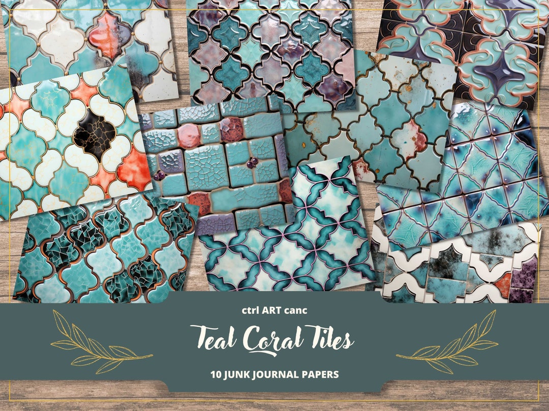 Teal Tiles Junk Journal Kit Scrapbook Paper Printable Paper Digital ...