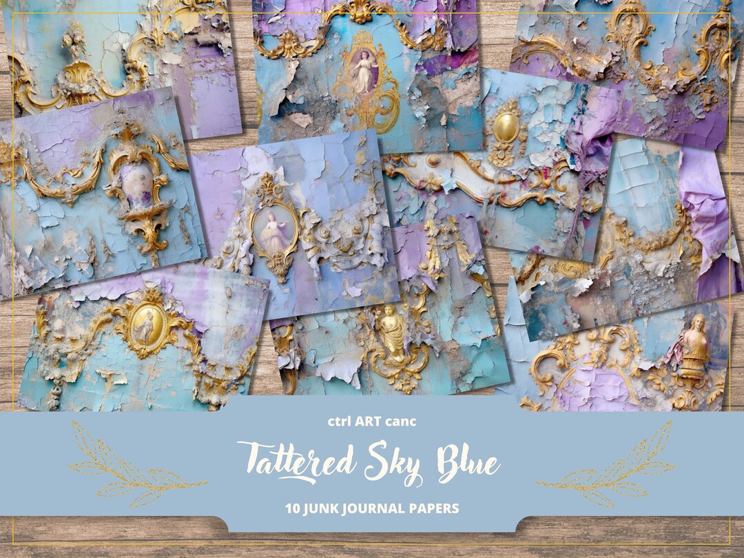 Tattered Blue Digital Paper Blue Journal Paper for Junk Journal ...