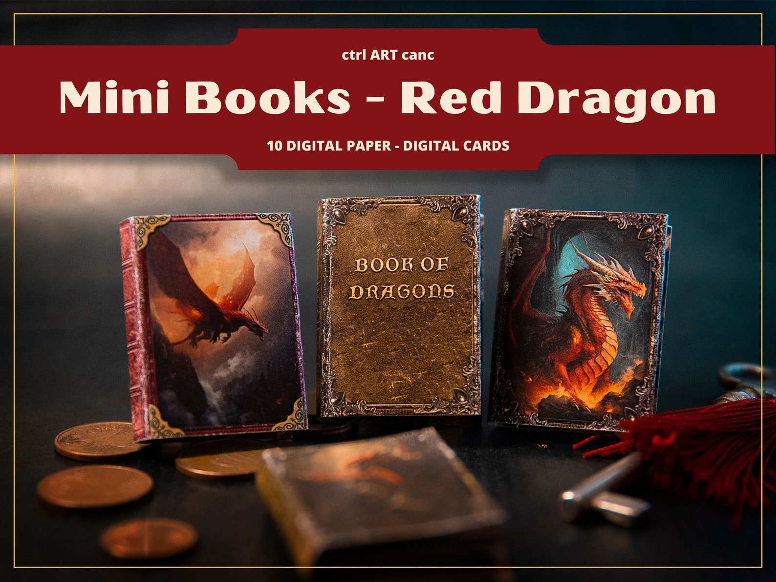 4 Red Dragon Mini Books Red Dragon Mini Book Miniature Book - Etsy