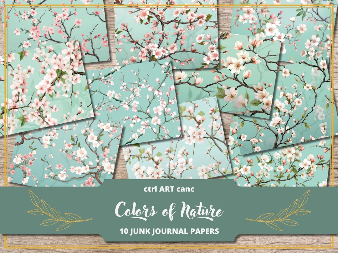 Green Floral Junk Journal Kit Green Scrapbook Kit Floral Texture Floral ...