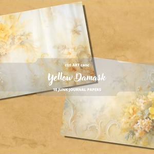 Yellow Journal Paper Junk Journal Paper Yellow Damask Printable Paper ...