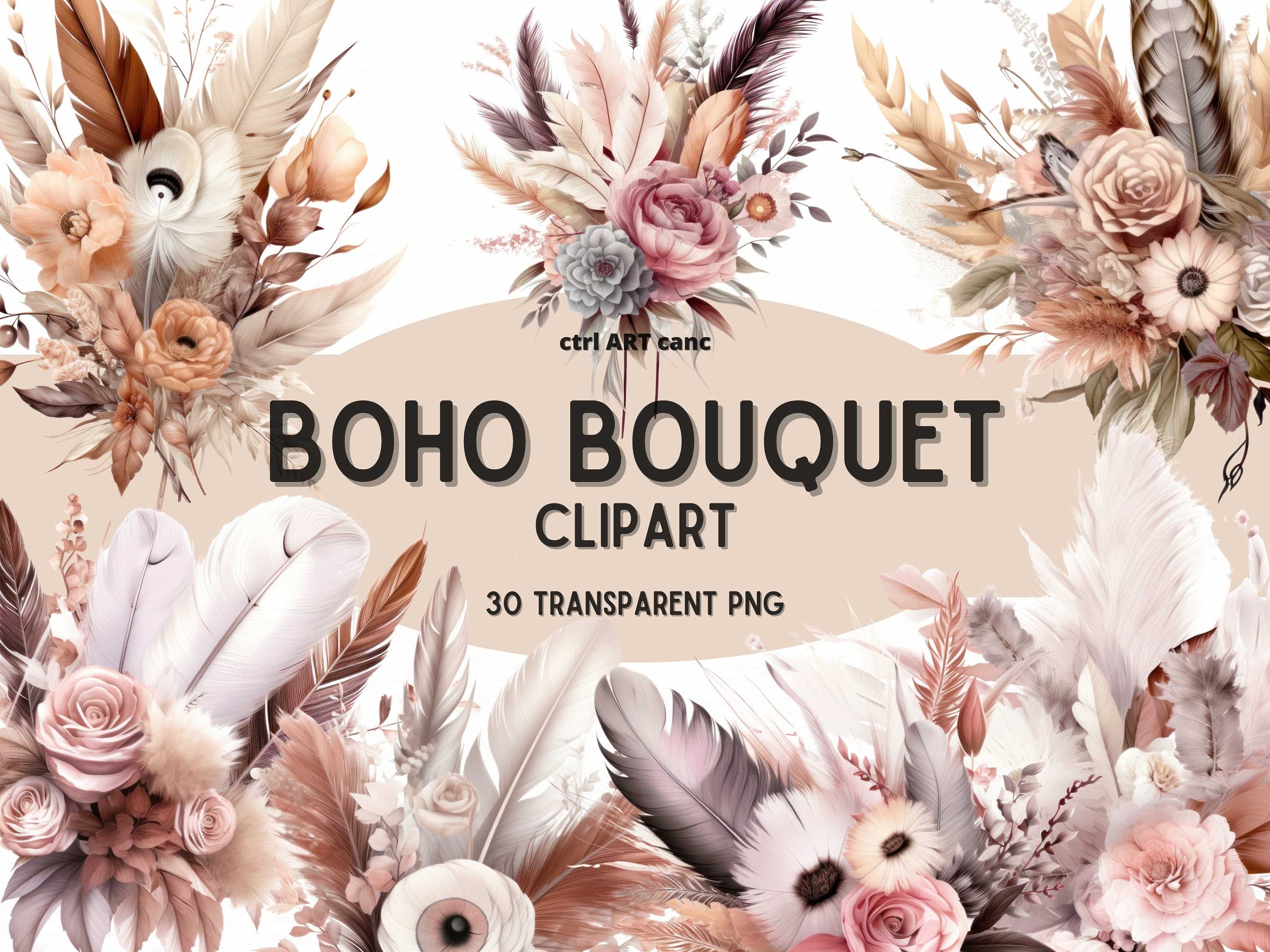 Boho Bouquet Clipart Floral Clipart Shabby Floral Clipart - Etsy