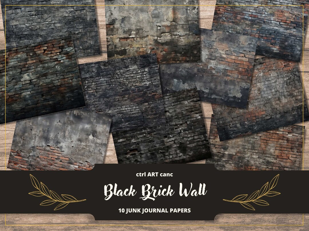 Brick Wall Texture Junk Journal Paper Black Scrapbook Digital Paper for ...