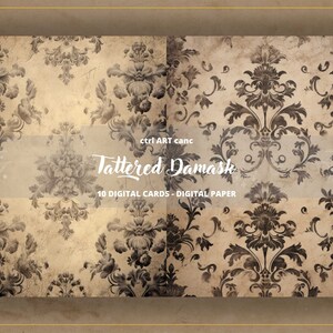 Tattered Damask Digital Paper, Vintage Wallpaper, Junk Journal Page ...