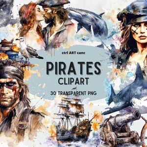 Pirate Watercolor Clipart, Pirates Party Invitation, Pirate PNG, Pirate ...