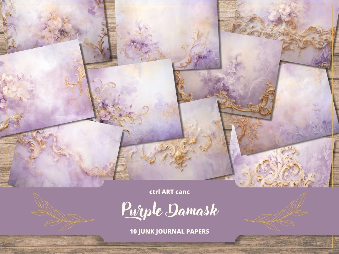 Purple Journal Paper Junk Journal Paper Purple Damask Printable Paper ...