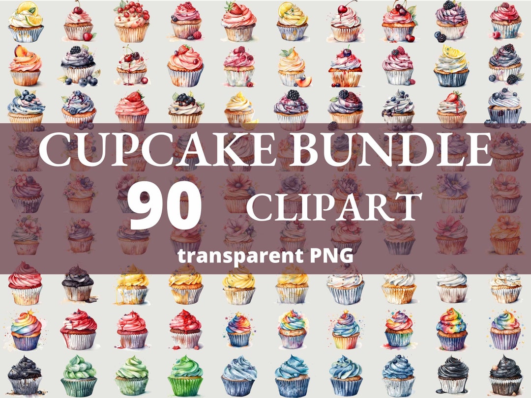 90 Cupcake Clip Art Bundle, Cupcakes Bundle, Floral Cupcake, Rainbow ...