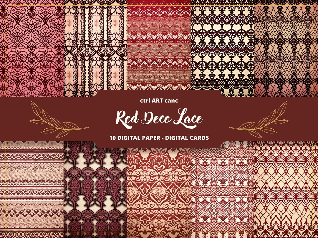 Red Deco Digital Paper Red Lace Paper for Scrapbook Junk Journal Paper ...
