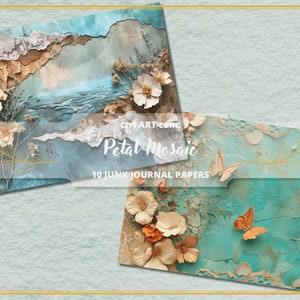 Floral Teal Collage Journal Kit Abstract Lace Background Floral ...