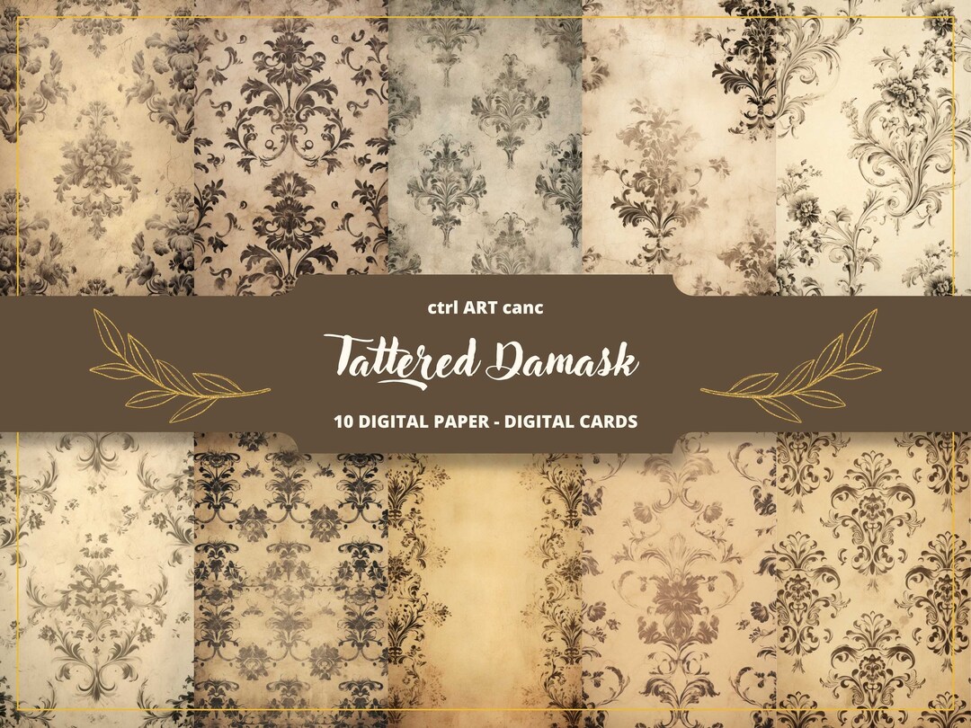 Tattered Damask Digital Paper, Vintage Wallpaper, Junk Journal Page ...