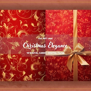 Red & Gold Christmas Digital Paper, Christmas Wrapping Paper, Junk ...