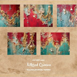 Tattered Red Digital Paper Red Journal Paper for Junk Journal Printable ...