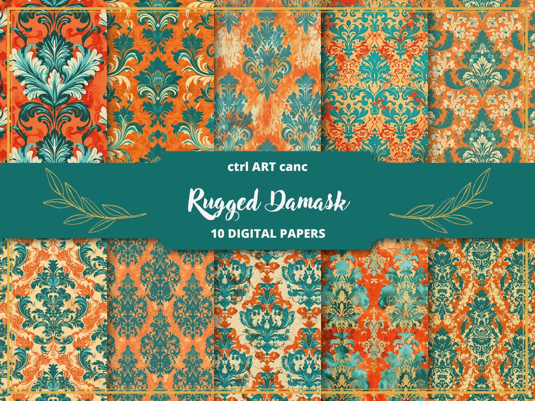 Green Damask Digital Paper Damask Printable Paper Damask Pattern Damask ...