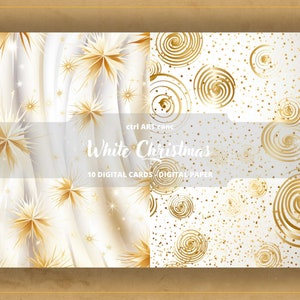 Christmas Digital Paper for Christmas Wrapping Gold Paper White Digital ...