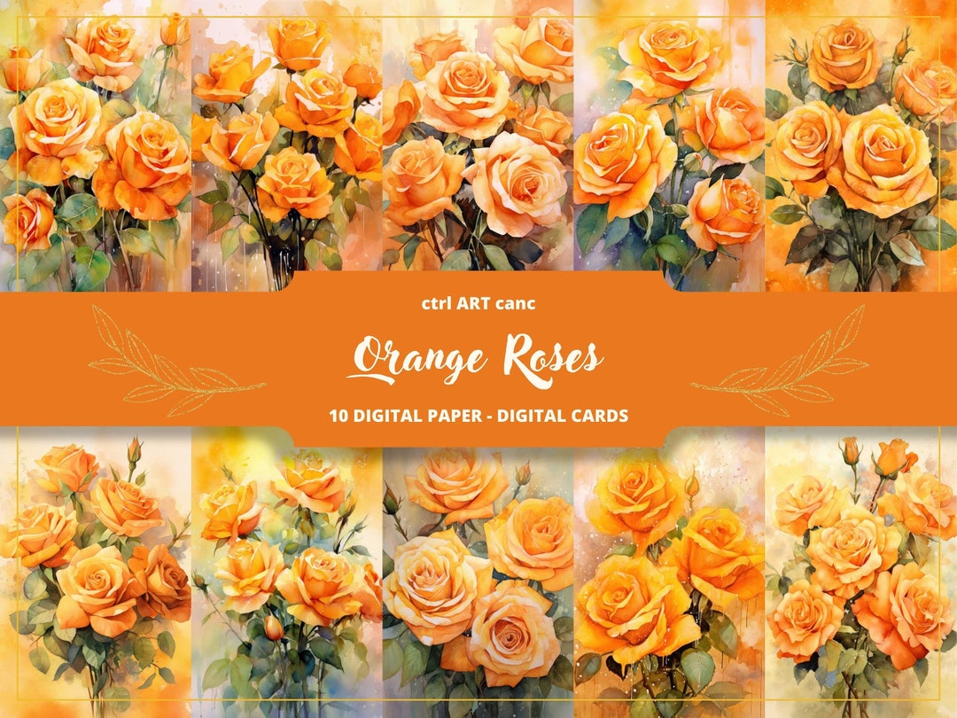 Watercolor Orange Roses Bouquet: Printable Digital Paper (JPEG) - Etsy