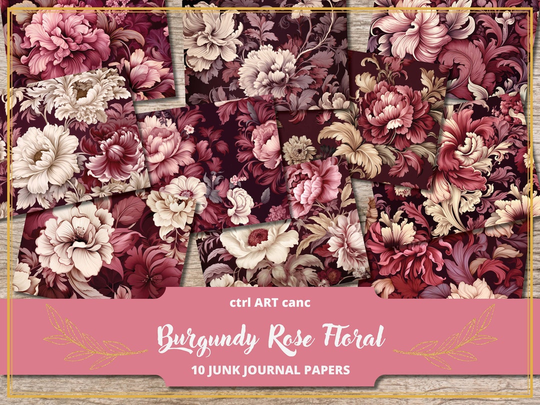 Red Floral Junk Journal Kit Printable Floral Paper Red Paper for ...
