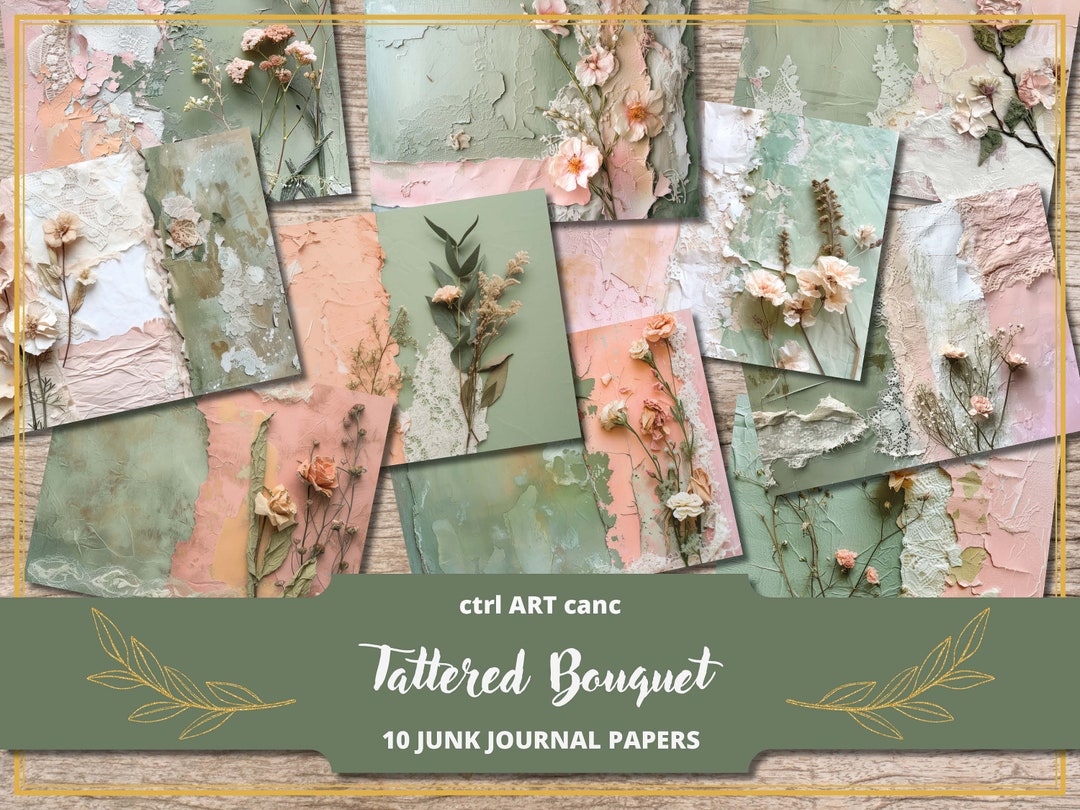 Floral Green Collage Journal Kit Abstract Lace Background Floral ...
