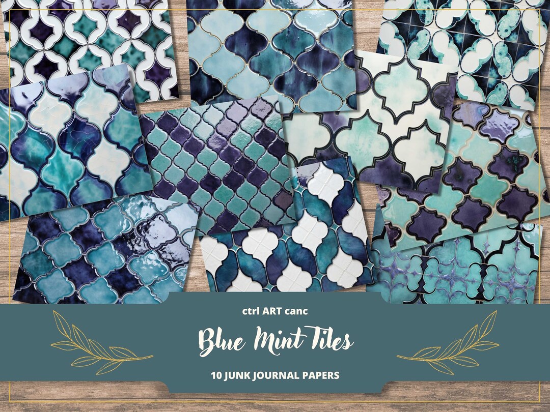 Blue Tiles Junk Journal Paper Digital Printable Paper for Scrapbook ...