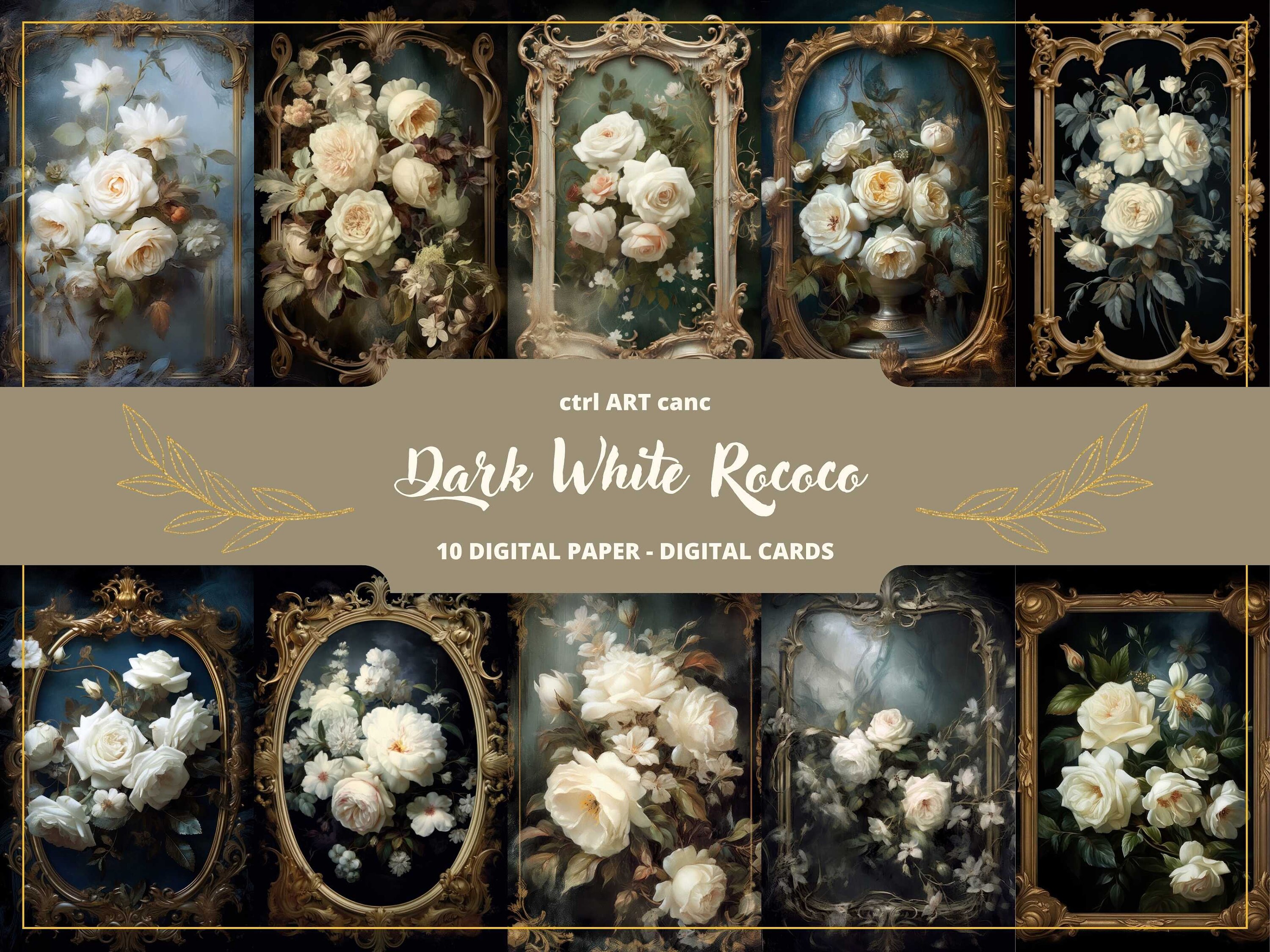 Dark White Rococo Roses Printable Dark Rose Printable - Etsy