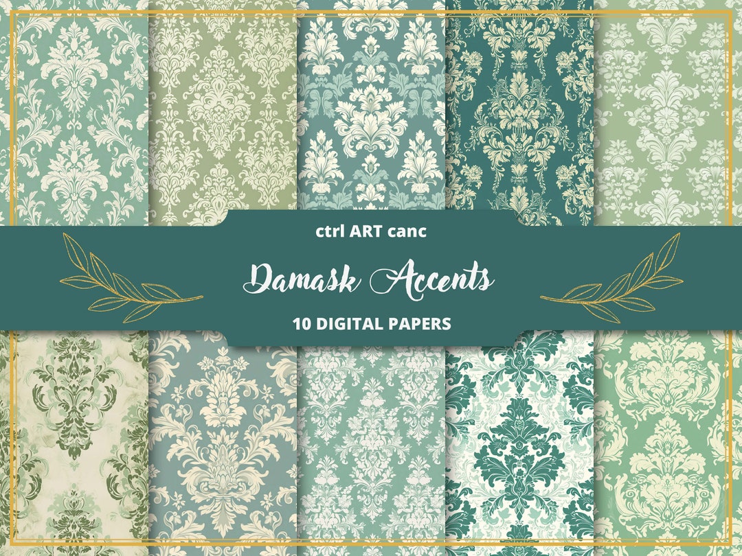 Green Damask Digital Paper Damask Printable Paper Damask Pattern Damask ...