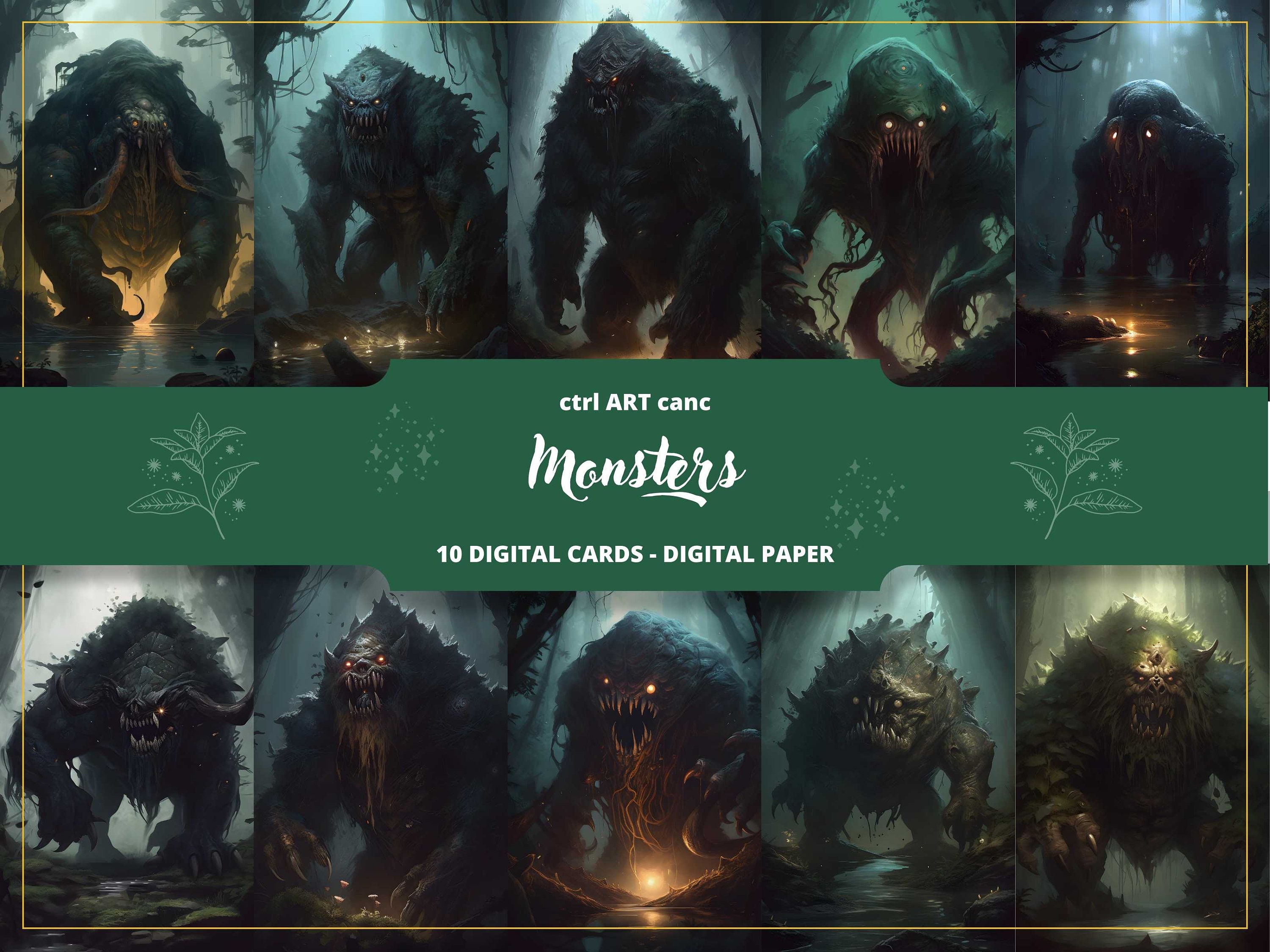 10 Monster Digital Paper Scary Monster Cards Spooky Horror - Etsy