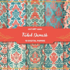 Green Damask Digital Paper Damask Printable Paper Damask Pattern Damask ...