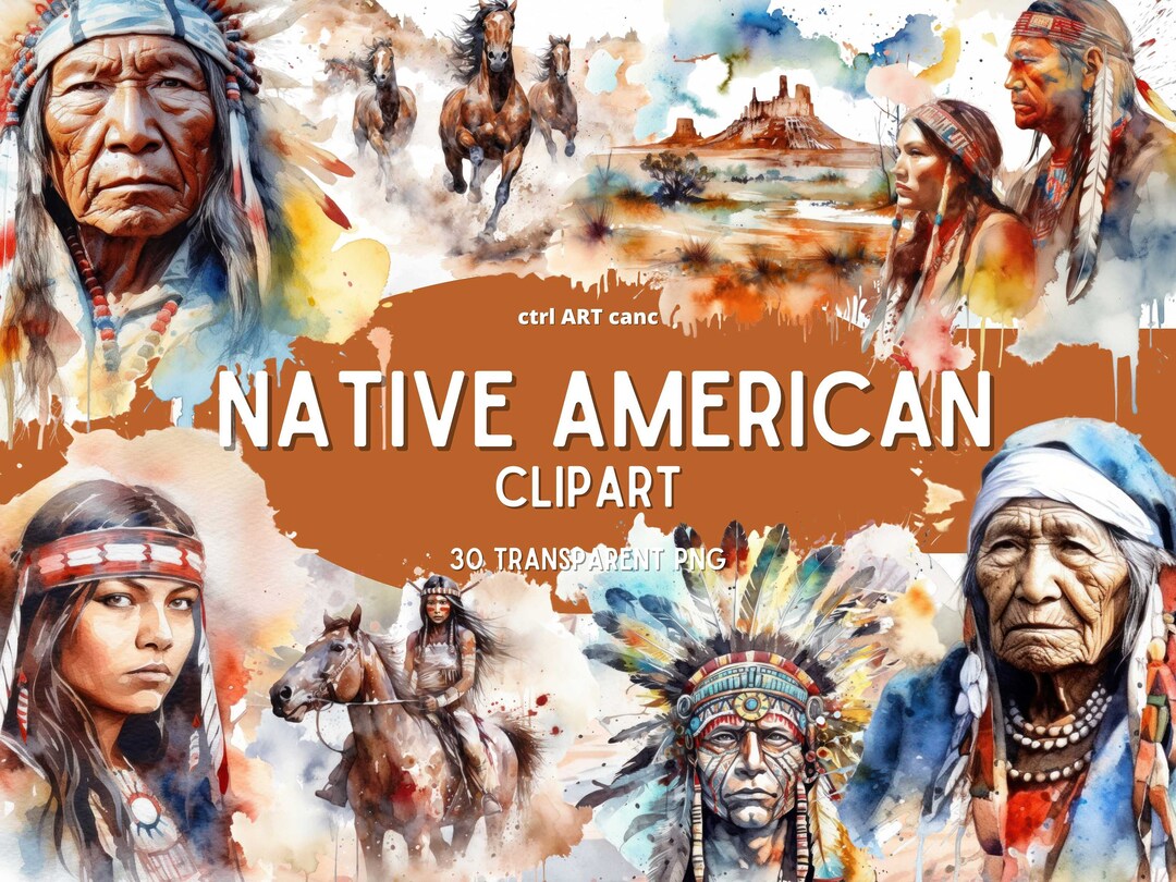 Native American Watercolor Clipart: Transparent PNG Bundle (digital ...