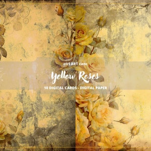 10 Yellow Roses Digital Paper, Old Paper, Yellow Roses, Roses Digital ...
