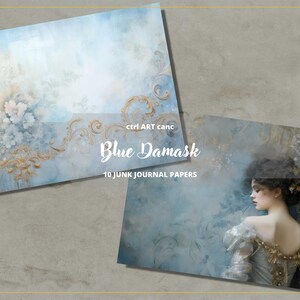 Blue Journal Paper Junk Journal Paper Blue Damask Printable Paper for ...