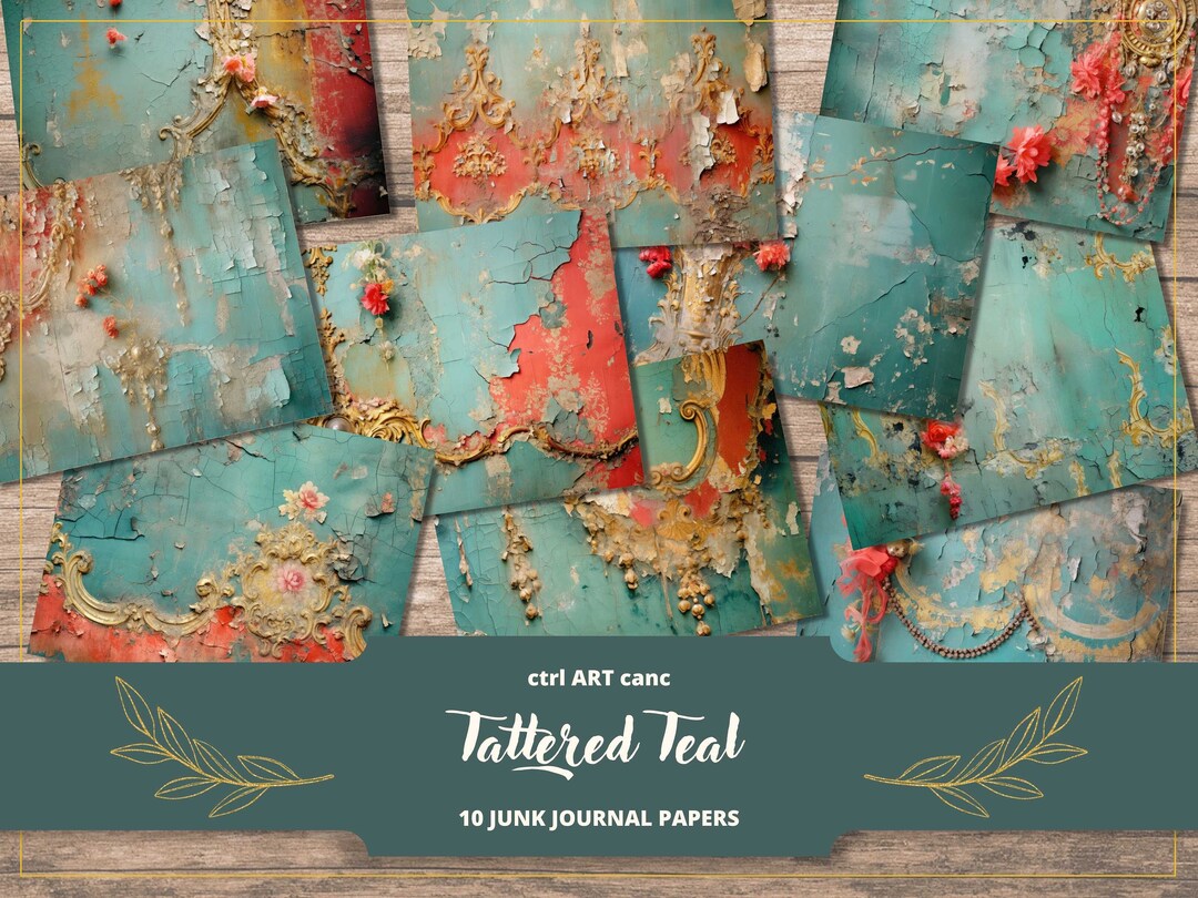 Tattered Teal Digital Paper Teal Journal Paper for Junk Journal ...