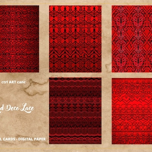 Red Deco Digital Paper Red Lace Paper for Scrapbook Junk Journal Paper ...