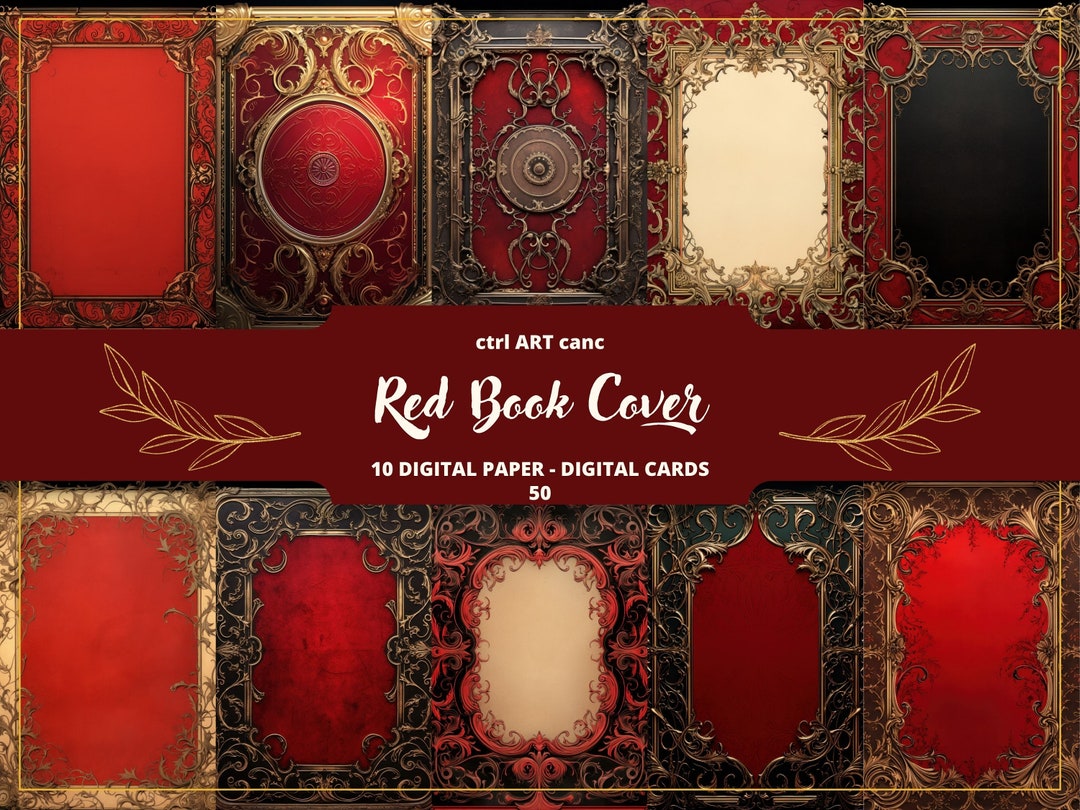 Red Book Cover Printable, Red Antique Book Cover, Whimsical Journal Kit ...