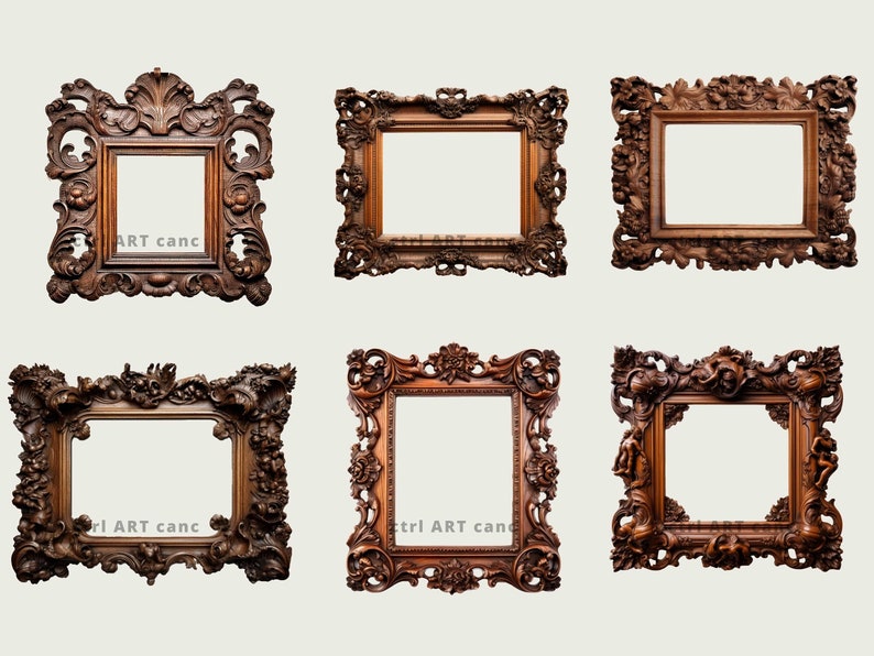 30 Rococo Wooden Frame Clipart: Elegant Baroque PNG Bundle (digital ...