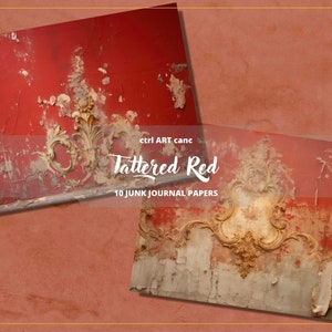 Tattered Red Digital Paper Red Journal Paper for Junk Journal Printable ...