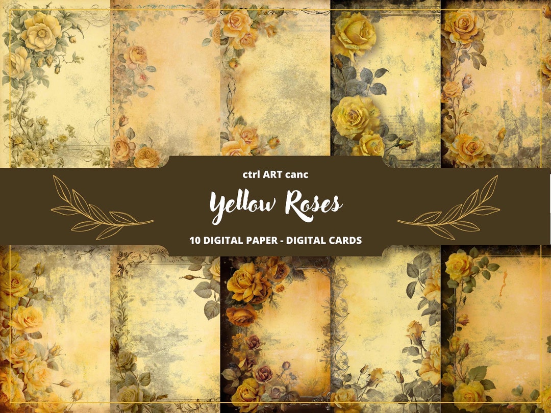 10 Yellow Roses Digital Paper, Old Paper, Yellow Roses, Roses Digital ...