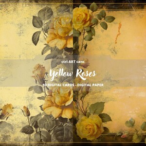 10 Yellow Roses Digital Paper, Old Paper, Yellow Roses, Roses Digital ...