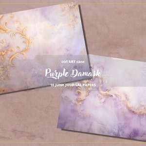 Purple Journal Paper Junk Journal Paper Purple Damask Printable Paper ...