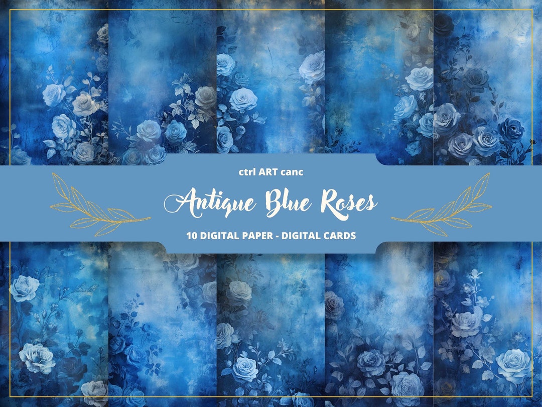 Antique Blue Roses Junk Journal Digital Paper, Blue Journal Paper ...